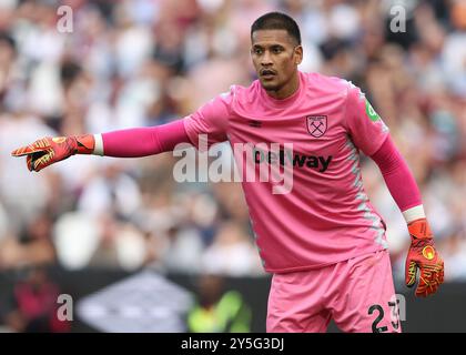West Ham's goalkeeper Alphonse Areola makes a safe during the English ...