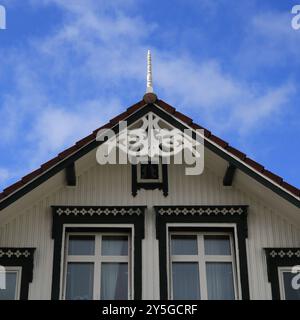 Beautiful ornated gable of a timber house in Egersund, Norway Stock ...