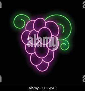 Neon sign showing a bunch of grapes with leaves glowing in purple and ...