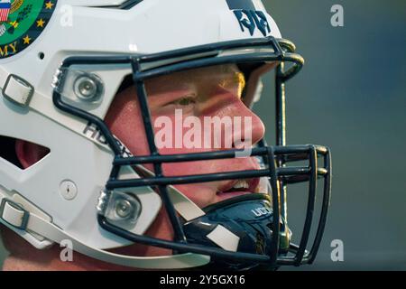 Connecticut offensive lineman Chase Lundt speaks during a press ...