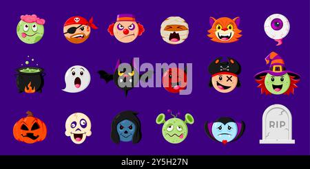 Halloween monsters emoji. Scary monster costume 3d face emojis, comic ...