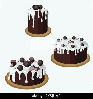 Set birthday cakes with cream, drip, candles, collection anniversary ...