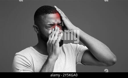 Guy having pain in forehead and nose, suffering from antritis Stock ...