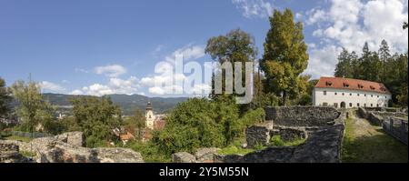 Ruins of Massenburg, former castle complex, gate building at the back ...