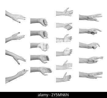 Different hand gestures, finger signs, showing symbols set, isolated on ...