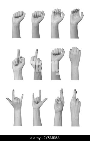 Hand gestures, finger signs isolated on white background, set Stock ...