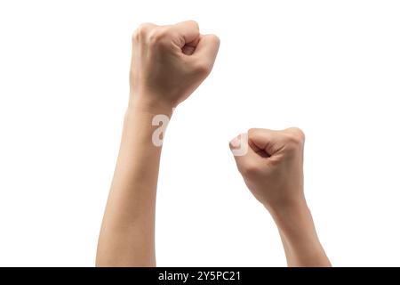 Woman's hands with fist gesture isolated on a white background Stock ...