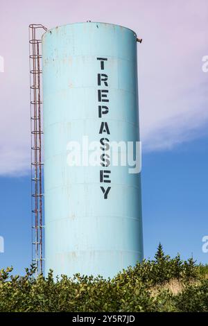 Trepassey sign on a water tower on NL 10 in Newfoundland & Labrador ...