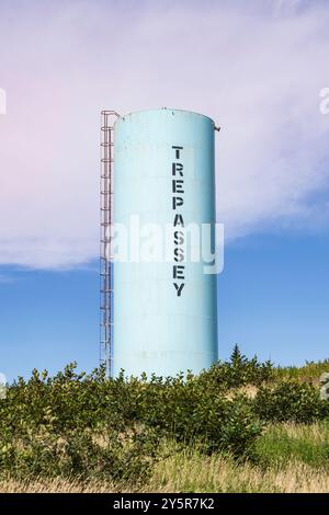 Trepassey sign on a water tower on NL 10 in Newfoundland & Labrador ...