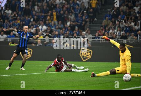 Inter Milan’s Federico Dimarco scores 0-1 during the Serie A soccer ...