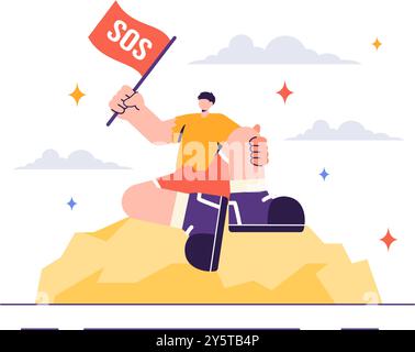 SOS Message Illustration featuring People in Need of Emergency ...