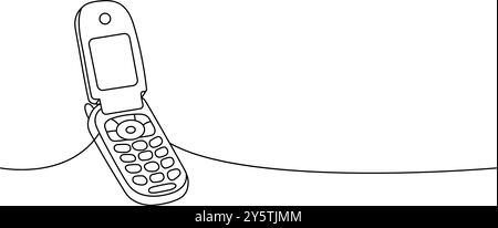 Cell flip phone one line continuous drawing. Old communication gadgets ...