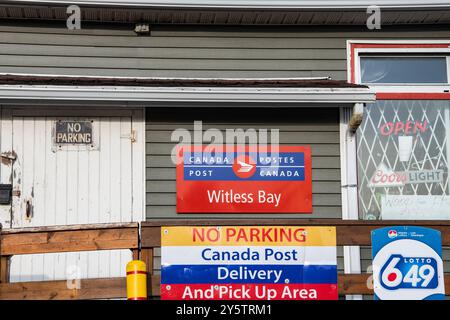Post office, no parking and lotto 649 signs on NL 10 in Witless Bay ...