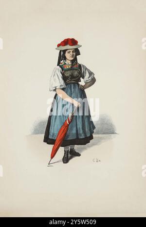 German girl in traditional costume serving large pints of lager Stock ...