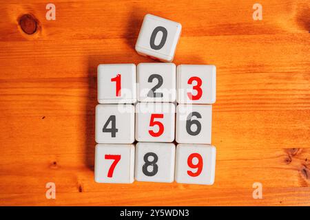 Learning numbers and mathematical calculation, top view of plastic ...