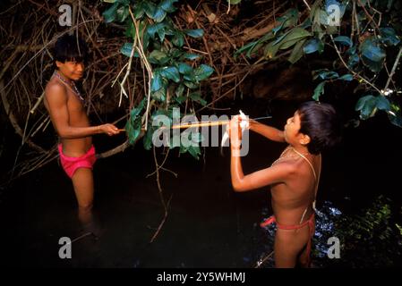 Yanomami Indians in village of Irokai-teri, Venezuela, South America ...
