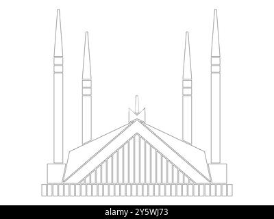 Pakistan, Islamabad, Faisal Mosque, travel landmark vector illustration ...