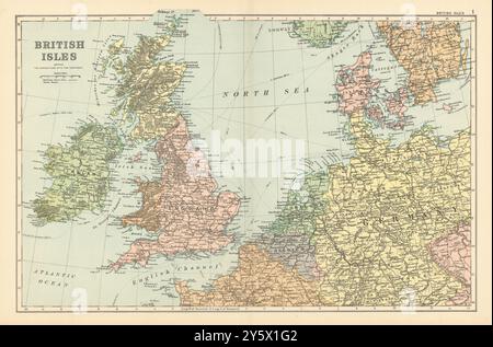 BRITISH ISLES & NORTHERN EUROPE North Sea antique map GW BACON 1898 old ...