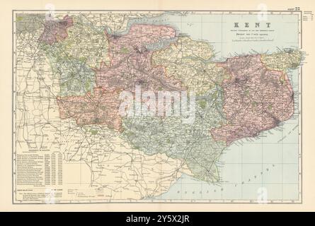 KENT antique county map by GW BACON 1898 old vintage plan chart Stock ...
