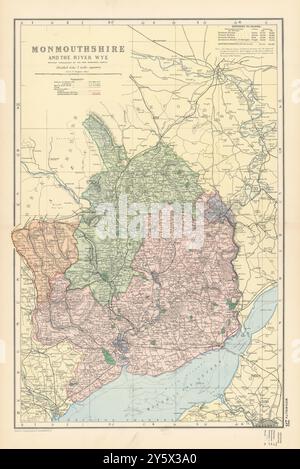 MONMOUTHSHIRE & RIVER WYE antique county map by GW BACON 1898 old Stock ...