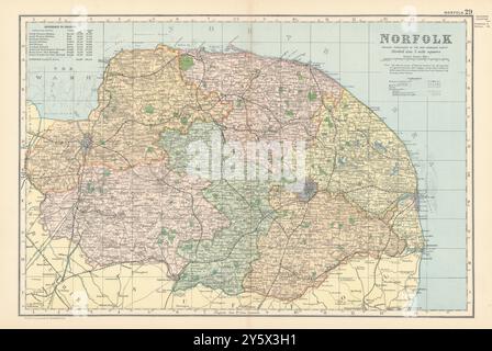 NORFOLK antique county map by GW BACON 1898 old vintage plan chart ...