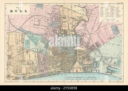 HULL Kingston Upon Hull antique town city plan by GW BACON Yorkshire ...