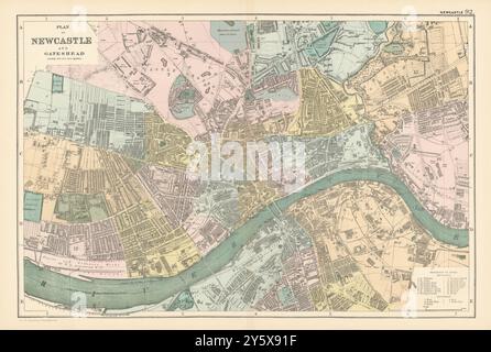 NEWCASTLE-UPON-TYNE & Gateshead town city plan GW BACON 1898 old ...