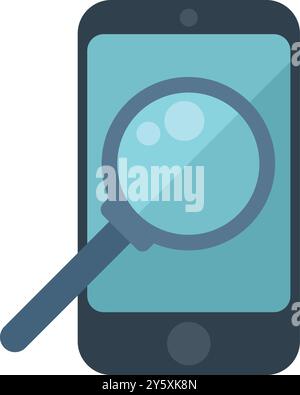 Magnifying glass is hovering over a smartphone with a question mark ...