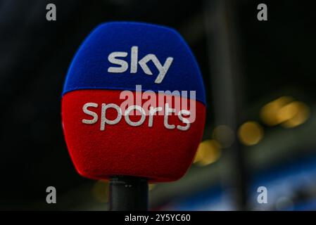 Premier Sports branded microphone during the Investec Champions Cup ...