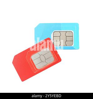 Two SIM cards isolated on white, top view Stock Photo - Alamy