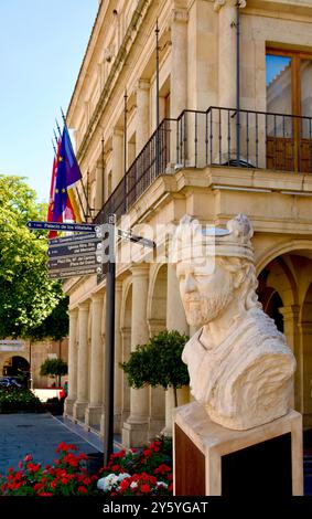 King Alonso V of Leon the Noble stone bust sculpture outside the old ...