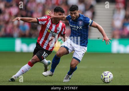 Sam Morsy of Ipswich Town holding off Mateus Fernandes of Southampton ...