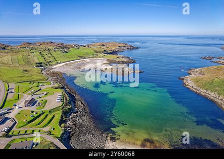 Scourie north west coast of Scotland in late summer the bay blue green ...