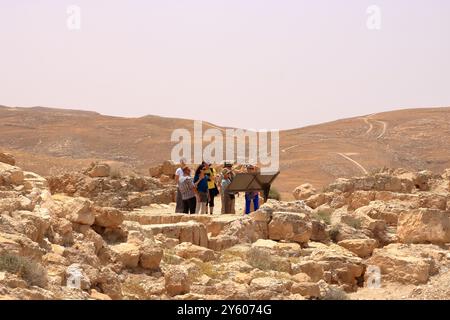 Machaerus in Jordan - May 11 2024: people visit and enjoy the fortified ...