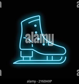 Ice skate neon light icon. Skating boot. Glowing sign with alphabet ...