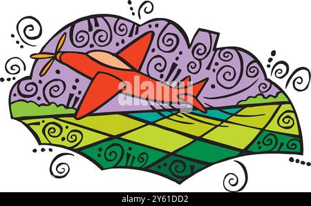 Crop duster airplane spraying a farm field Vector illustration Stock ...