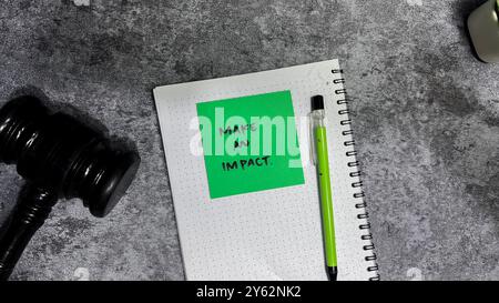 Concept of Impact write on sticky notes isolated on Wooden Table Stock ...