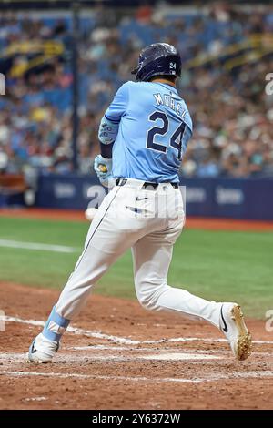 Tampa Bay Rays outfielder Christopher Morel (24) jogs to the dugout ...