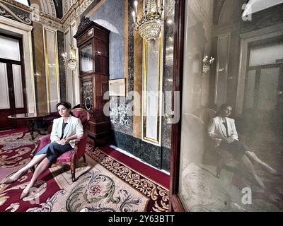 VOX spokesperson in Congress, Pepa Millán, during a press conference ...