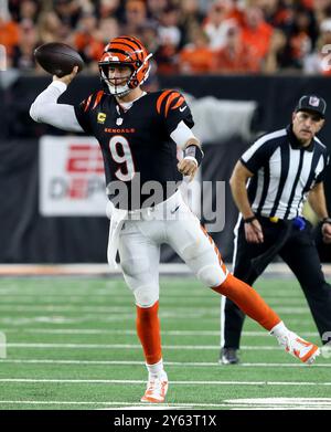 Cincinnati Bengal quarterback Joe Burrow looks for a receiver during ...