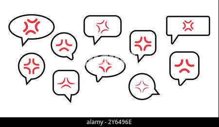 Red anime anger symbol collection. Angry anime icon set. Vector ...