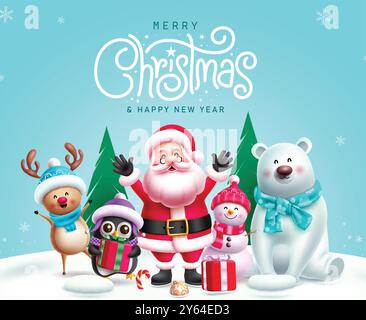 merry christmas penguin and polar bear with scarf character snowy ...