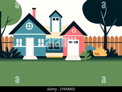 Colorful Family House with Yard Stock Vector Image & Art - Alamy