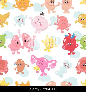 Cartoon funny organs seamless pattern, human body parts and anatomy ...