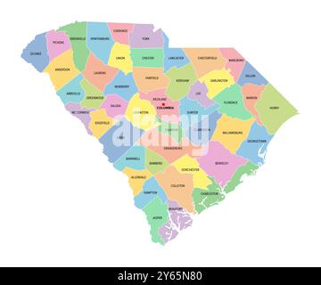 South Atlantic states, multi colored political map. United States ...