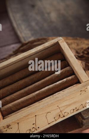 Cuban cigar resting on a wooden surface Stock Photo - Alamy