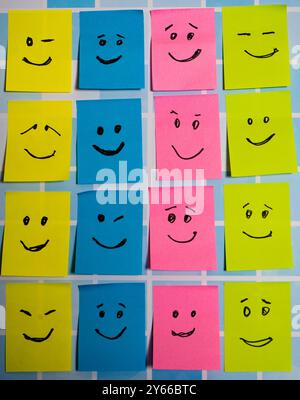 Conceptual image of different post-its of various colors with different ...