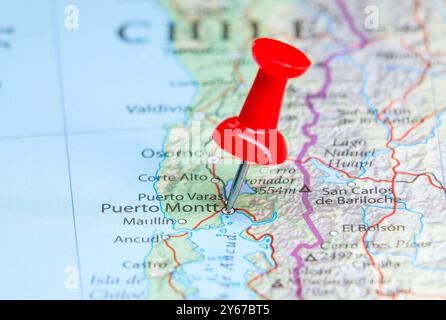 Puerto Montt, Chile pin on map Stock Photo - Alamy