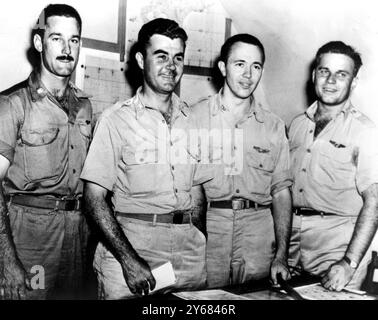 The crew of the Enola Gay, the aircraft that dropped the first atomic ...