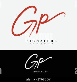 G, P, GP Initial letter handwritten and signature vector image template ...